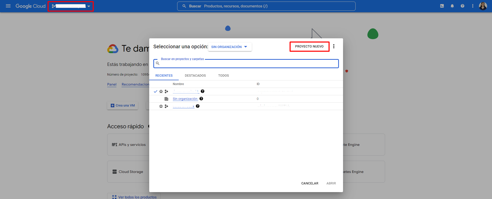 Creación de proyectos en Google Cloud Platform
